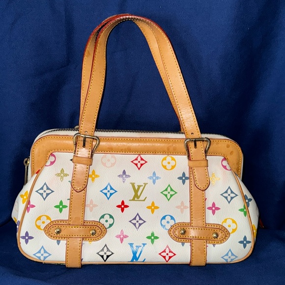 Bags | Vintage White Colorful Monogram Hand Bag | Poshmark